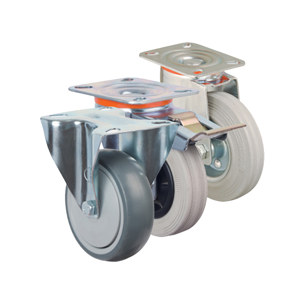 Pressed Steel Castors with Grey Rubber Wheels - BUDGET Castors with Top ...