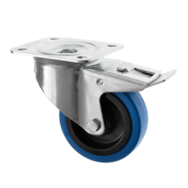 Blue Rubber Castor with Brake 100mm | None Marking Elasticated Rubber ...
