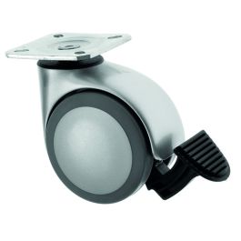 BS 75mm Twin Wheeled Designer Castor with a Plate Fitting and a Brake ...